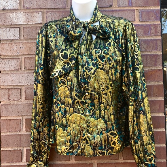 Milly | Tops | Milly Metallic Thread Tie Neck Blouse | Poshmark